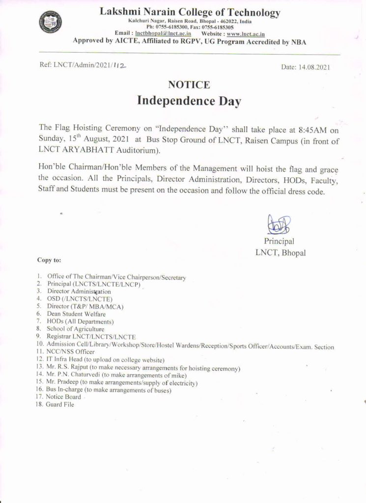 Notification Independence Day | LNCT Group