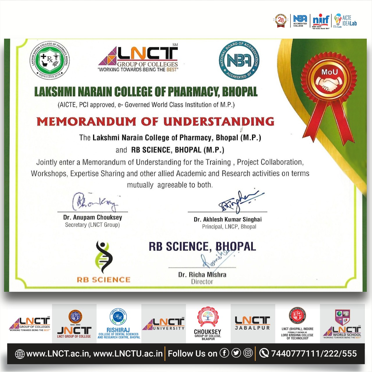 LNCP Signed An MoU With RB Science | LNCT Group