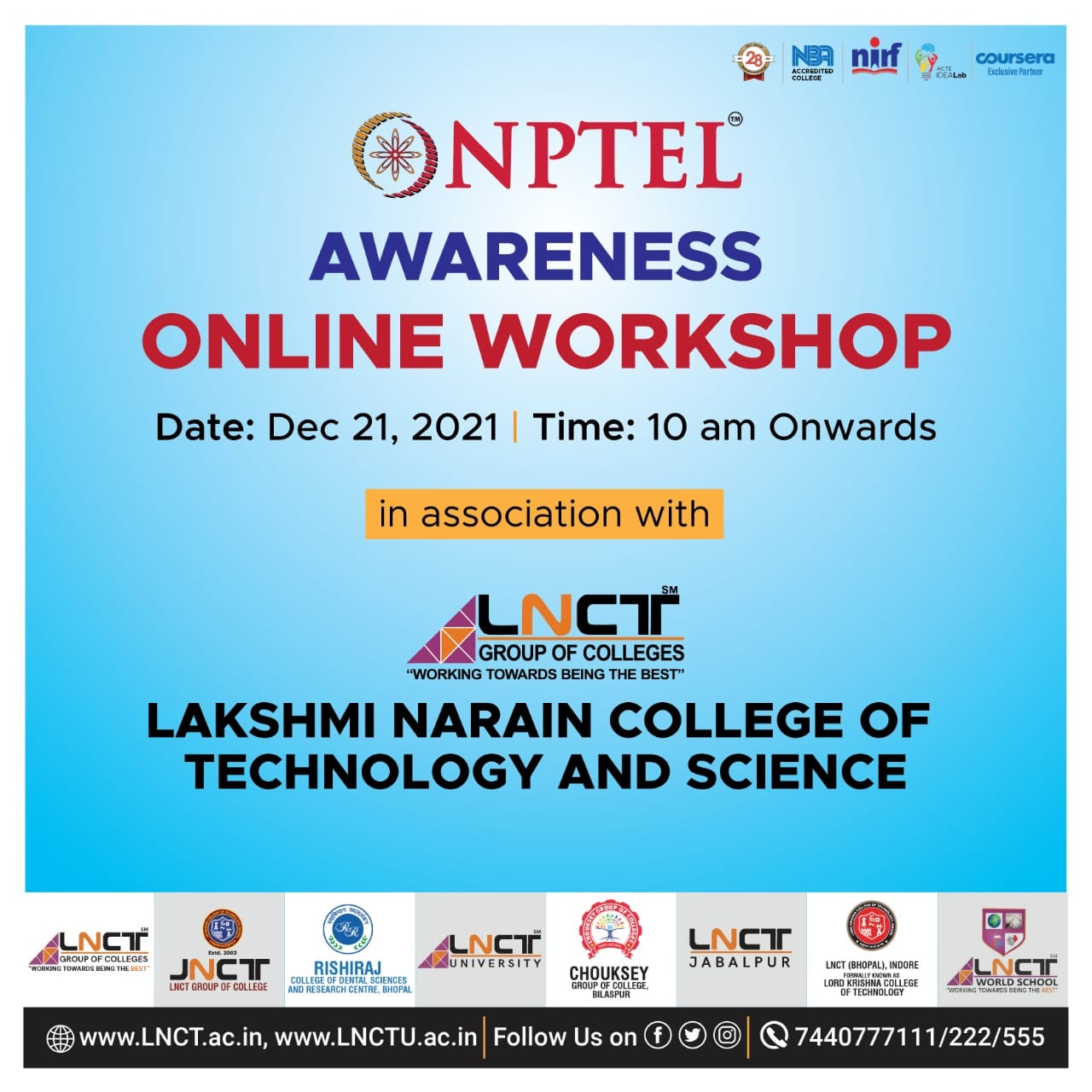 National Level NPTEL Awareness E-workshop | LNCT Group