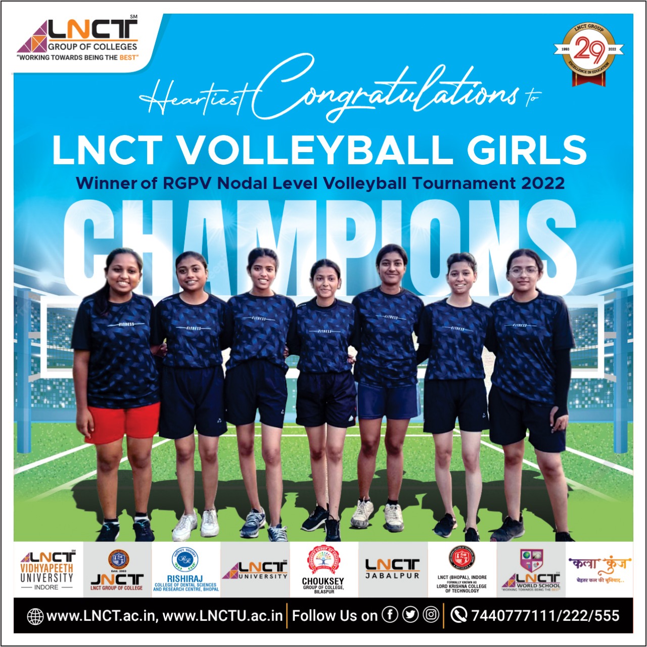 LNCT Girls Volleyball Team For Winning The RGPV Nodal Volleyball Tournament 2022 | LNCT Group