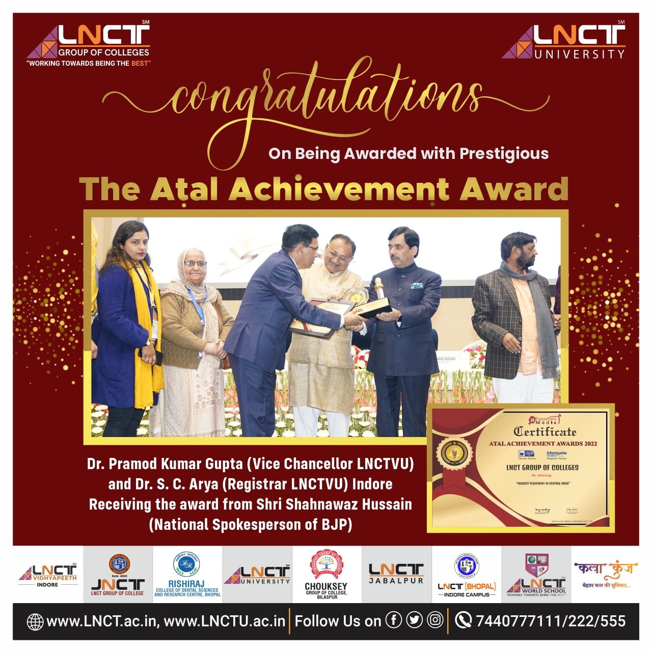 Achievements | LNCT Group Of Colleges