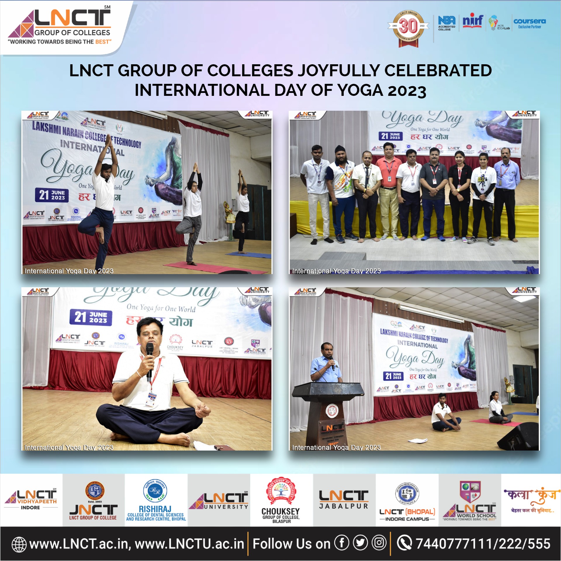 LNCT Group Of Colleges Joyfully Celebrated International Day Of Yoga 2023 | LNCT Group