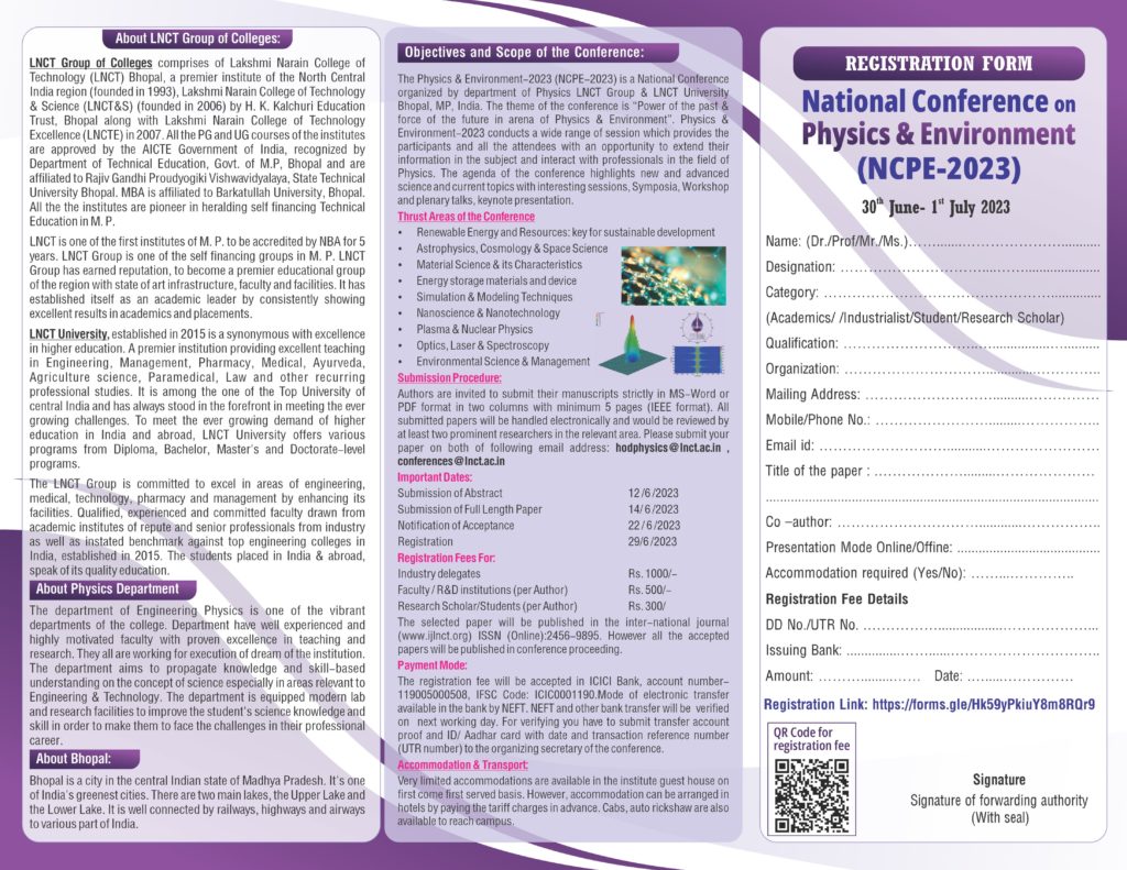 National Conference On Physics & Environment (NCPE-2023) | LNCT Group
