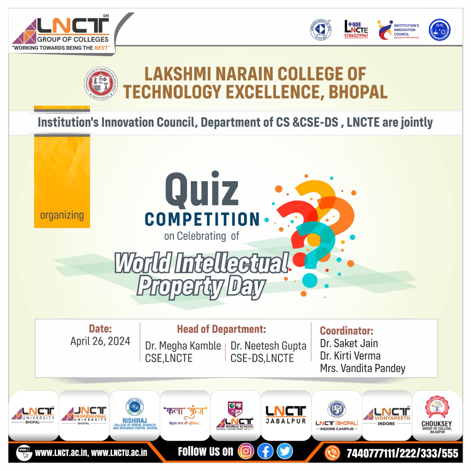 Quiz Competition In Honor Of World Intellectual Property Day | LNCT Group