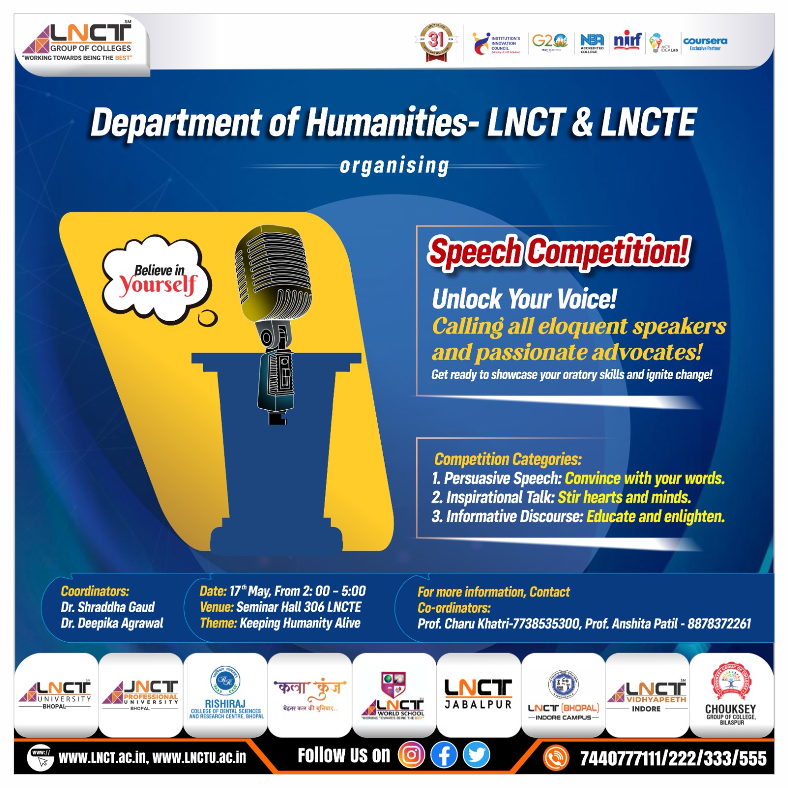 Believe In Yourself Speech Competition | LNCT Group