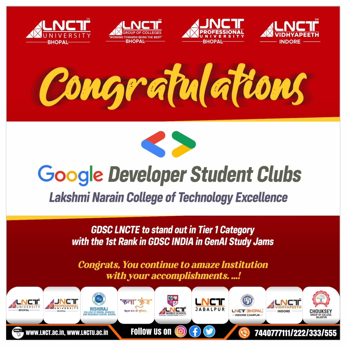 Congratulations To The Google Developer Student Clubs | LNCT Group